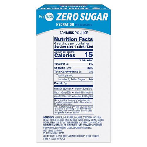 PurAqua Zero Sugar Raspberry Melon Flavored Electrolyte Drink Mix Sticks, 6 count